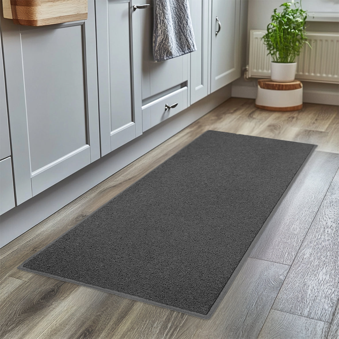 Sleek Dark Grey Spaghetti Kitchen Hallway Runner 150cm x 60cm | Durable ...