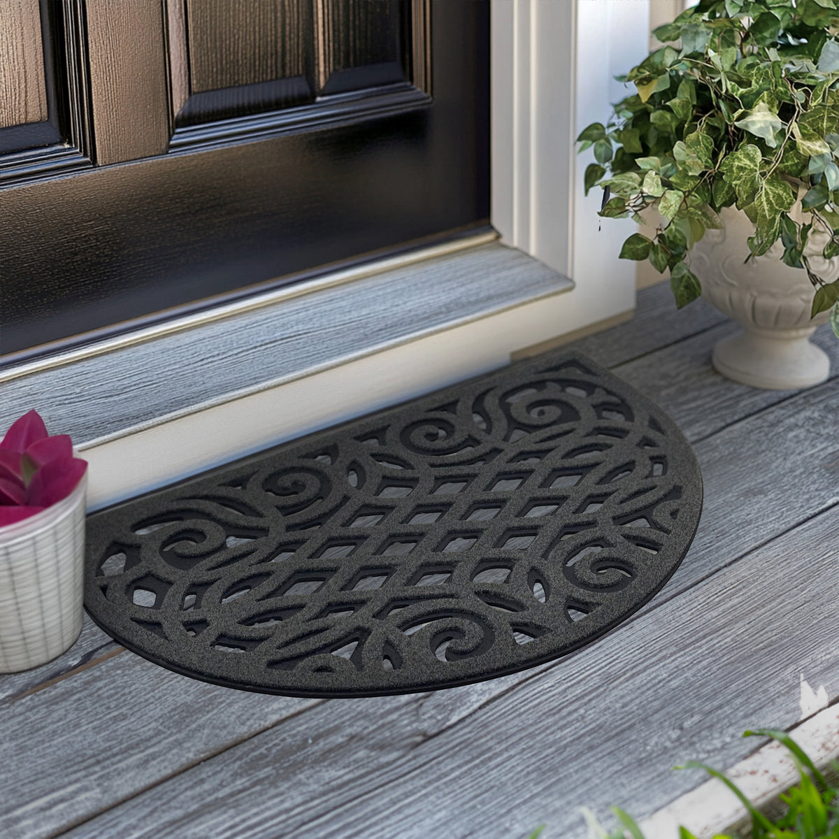Victorian Style Eco Halfmoon Indoor and Outdoor Doormat | Grey ...