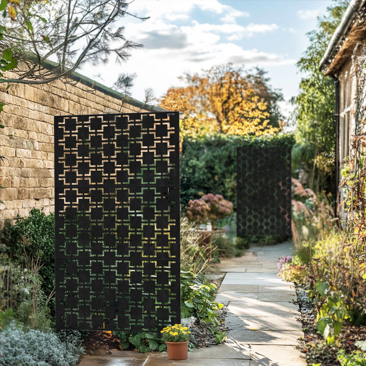 Metal Outdoor Privacy Screen with Stand – 120cm x 180cm | Black or Pre ...