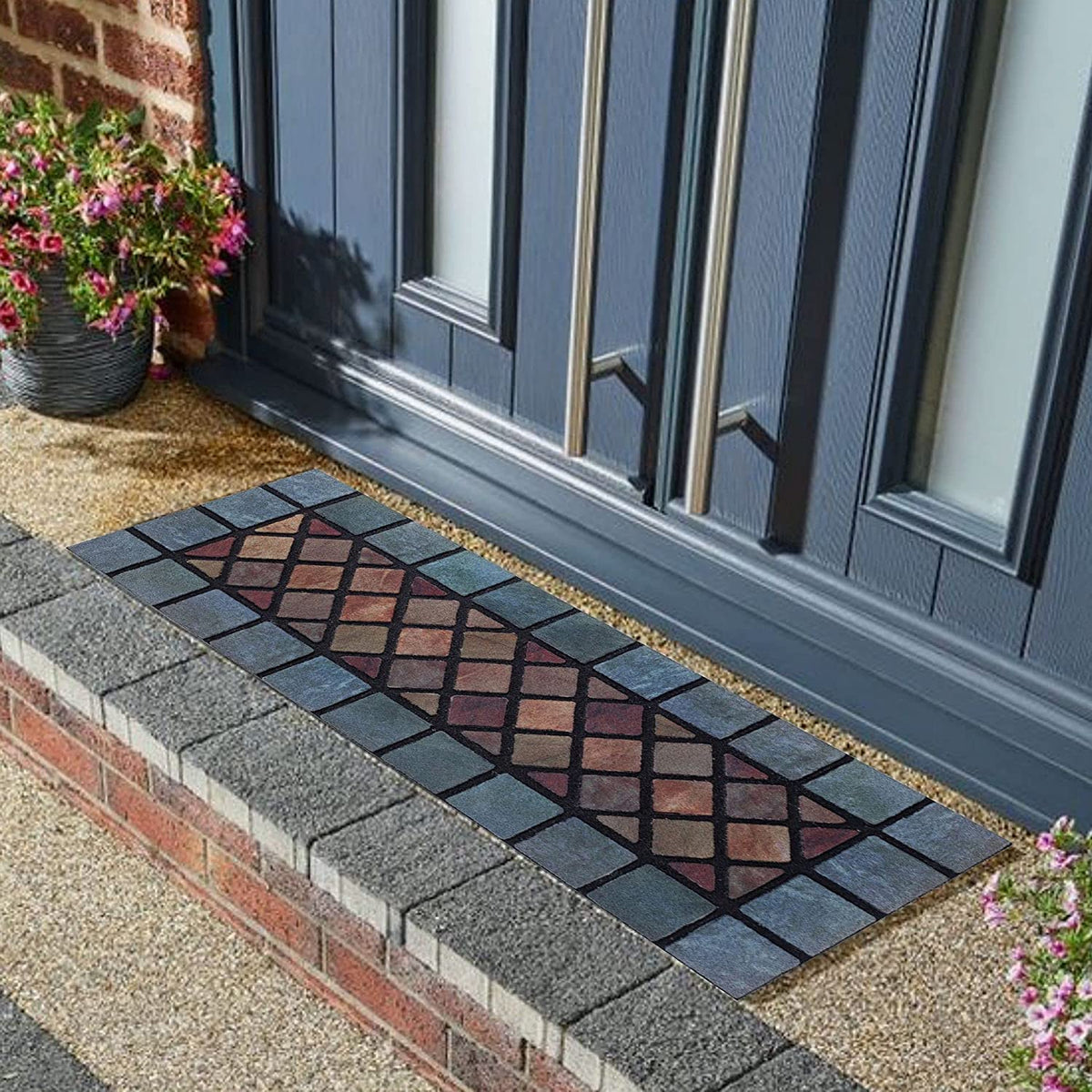 Eco-Friendly Rubber Step Mat with Blue Border - Durable and Sustainable ...